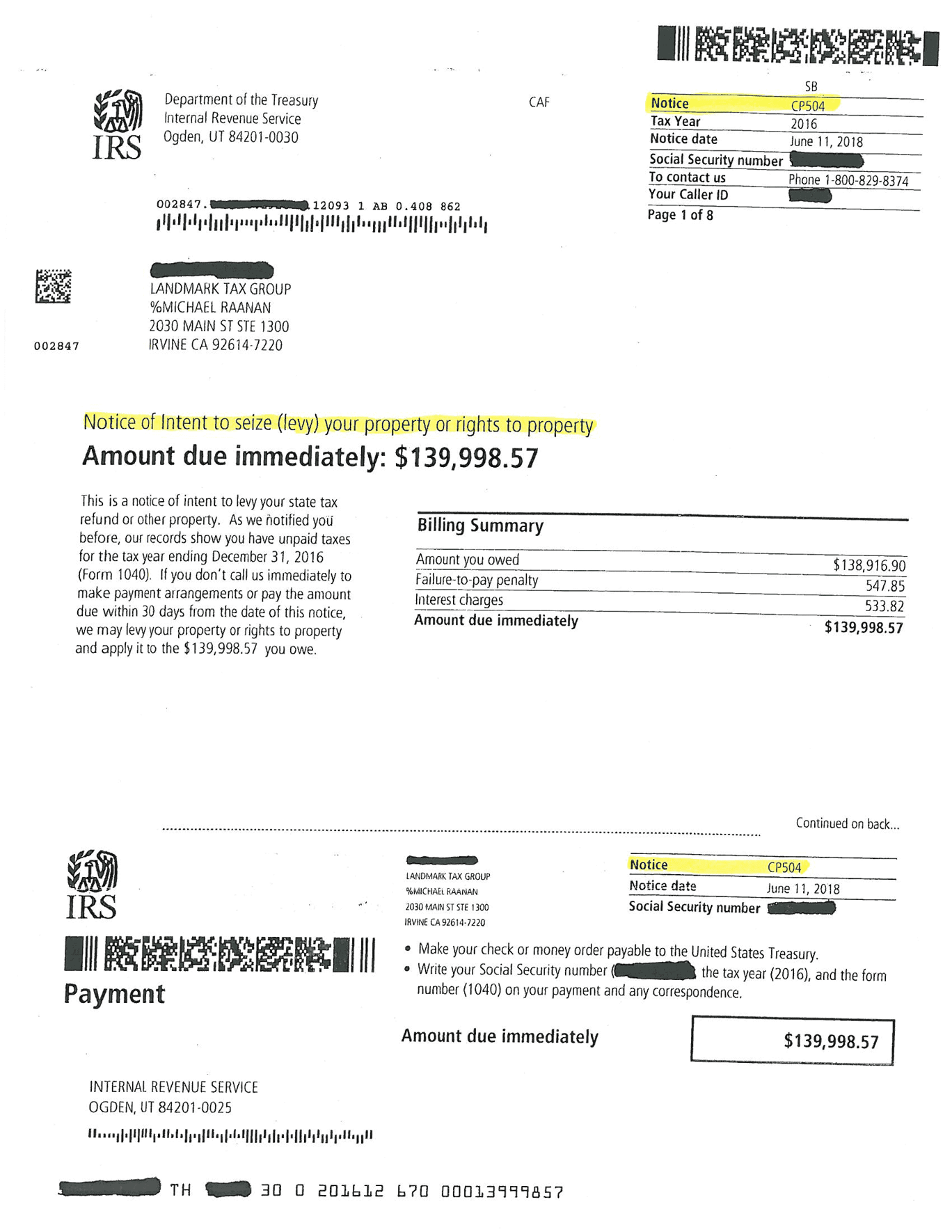 CP504: Notice of Intent to Seize Your State Tax Refund or Other Property